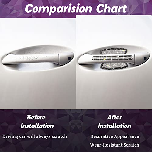 8PCS Car Door Handle Bling Rhinestones Stickers Universal Auto Door Handle Scratch Cover Guard Protective Film Pad with Safety Reflective Strips (Black & Sliver Set)