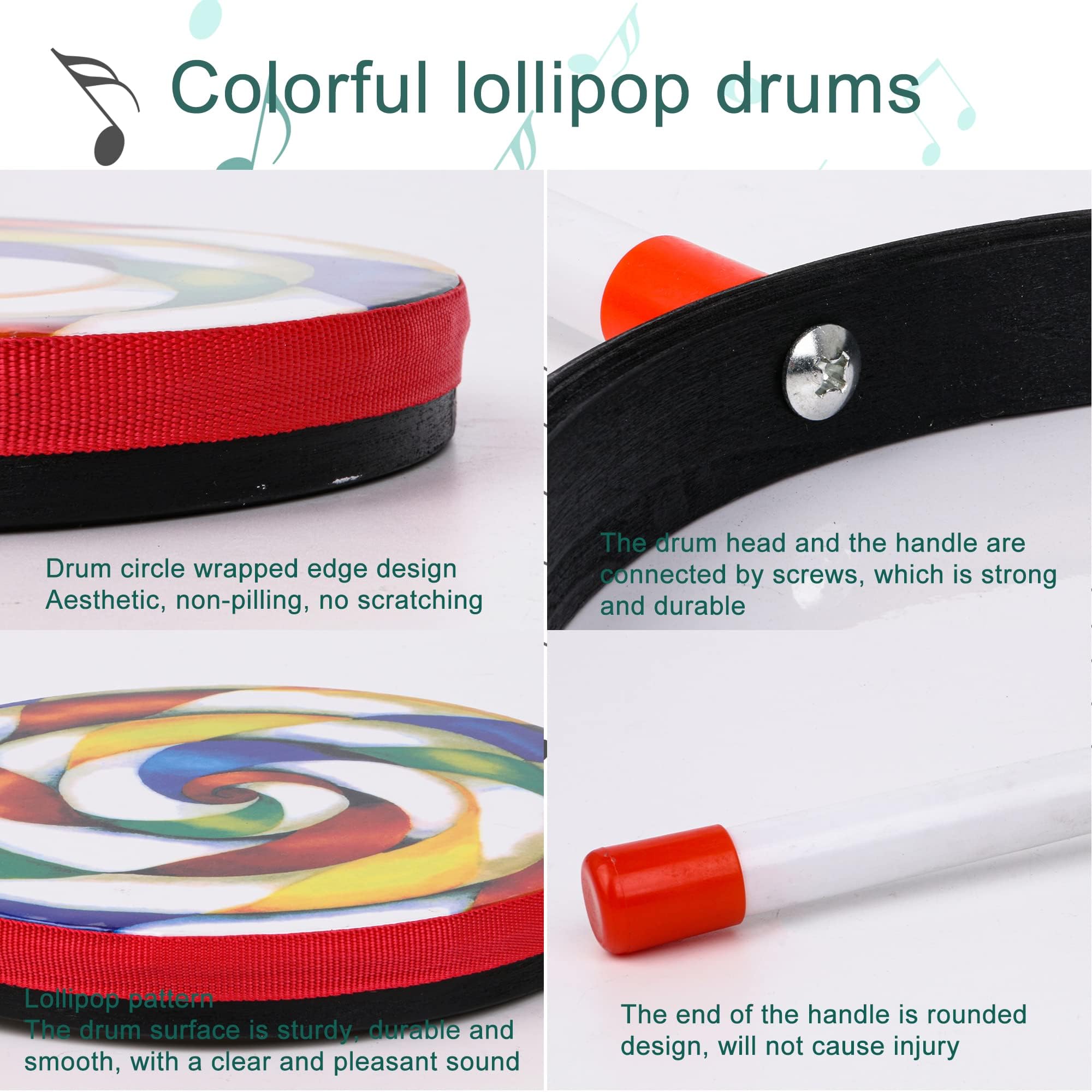 10pcs Multicolor Lollipop Shape Percussion Hand Drum Dia 20cm with Hammers