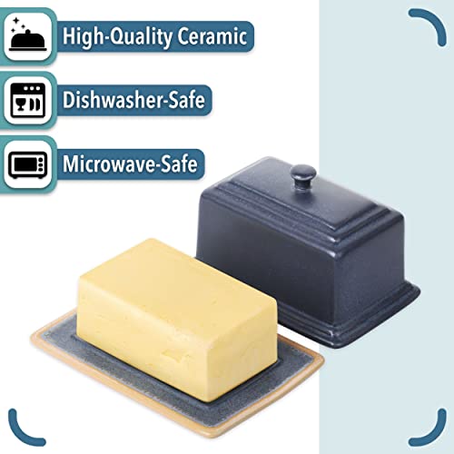 BTaT Large Butter Dish, 1lb Butter, Butter Dishes with Covers, Ceramic Fit All Sizes Butter, Blue, Ceramic Butter Dish with Lid, Butter Holder, Butter Dish with Lid, Mother's Day Gift