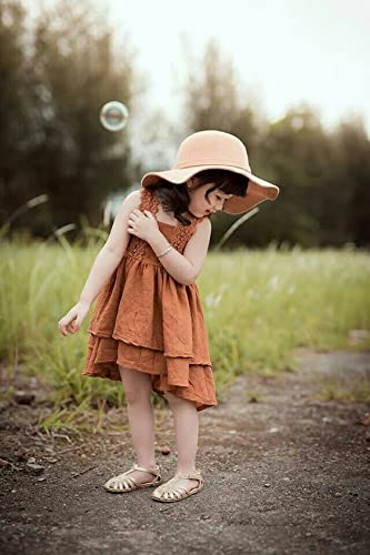Vintage Fedora Floppy-Hat Kids Girl's Wide Brim Felt Bowler-Hat for 3-8 Years Old (Camel, 5-9 Years)