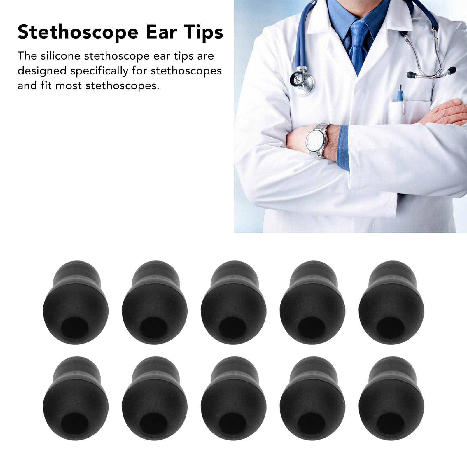 10pcs Universal Replacement Ear Tips for Stethoscope, Comfortable Soft Silicone Stethoscope Spare Parts Kit, 2.5mm Silicone Stethoscope Earplugs for 5mm Ear Hooks