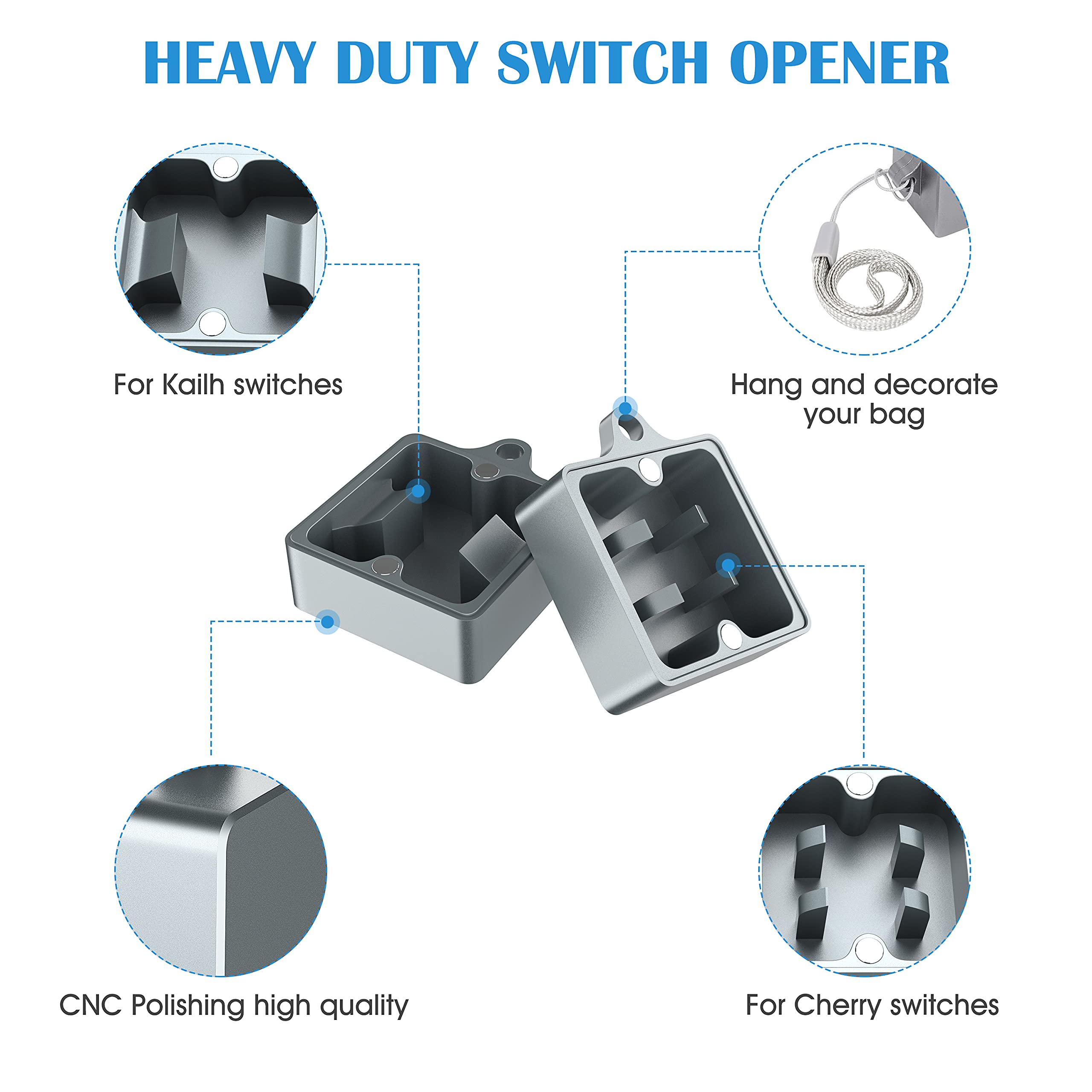 HONKID Switch Opener Aluminum Keyboard Switch Opener for Cherry MX Gateron Kailh Box Outemu Akko and Panda Mechanical Switches with Metal Magnet (Grey)