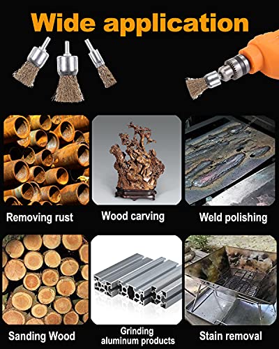 15 Pack Brass Coated Wire Brush Wheel & Cup Brush Set with 1/4-Inch Shank, Rocaris 3 Sizes Coated Wire Drill Brush Set Perfect For Removal of Rust/Corrosion/Paint