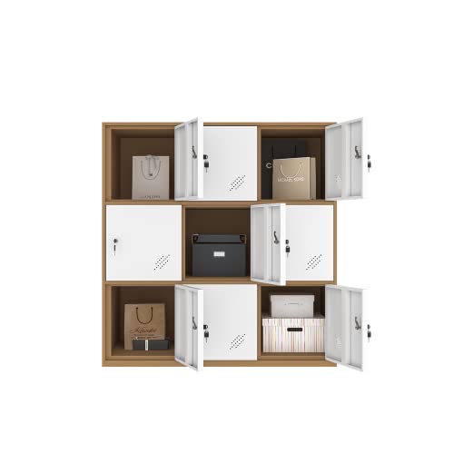 9 Door Small Bedroom Furniture,Metal Locker with Cloth Rail and Shelf,Kids Living Room Locker,Storage lockers for Office (9D)