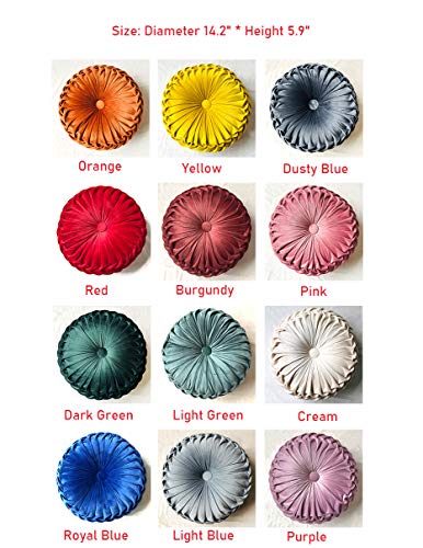 ANBP Pleated Velvet Round Throw Pillow Round Home Decorative Pillow for Couch Sofa Bed Armchair Floor Cushion Yellow