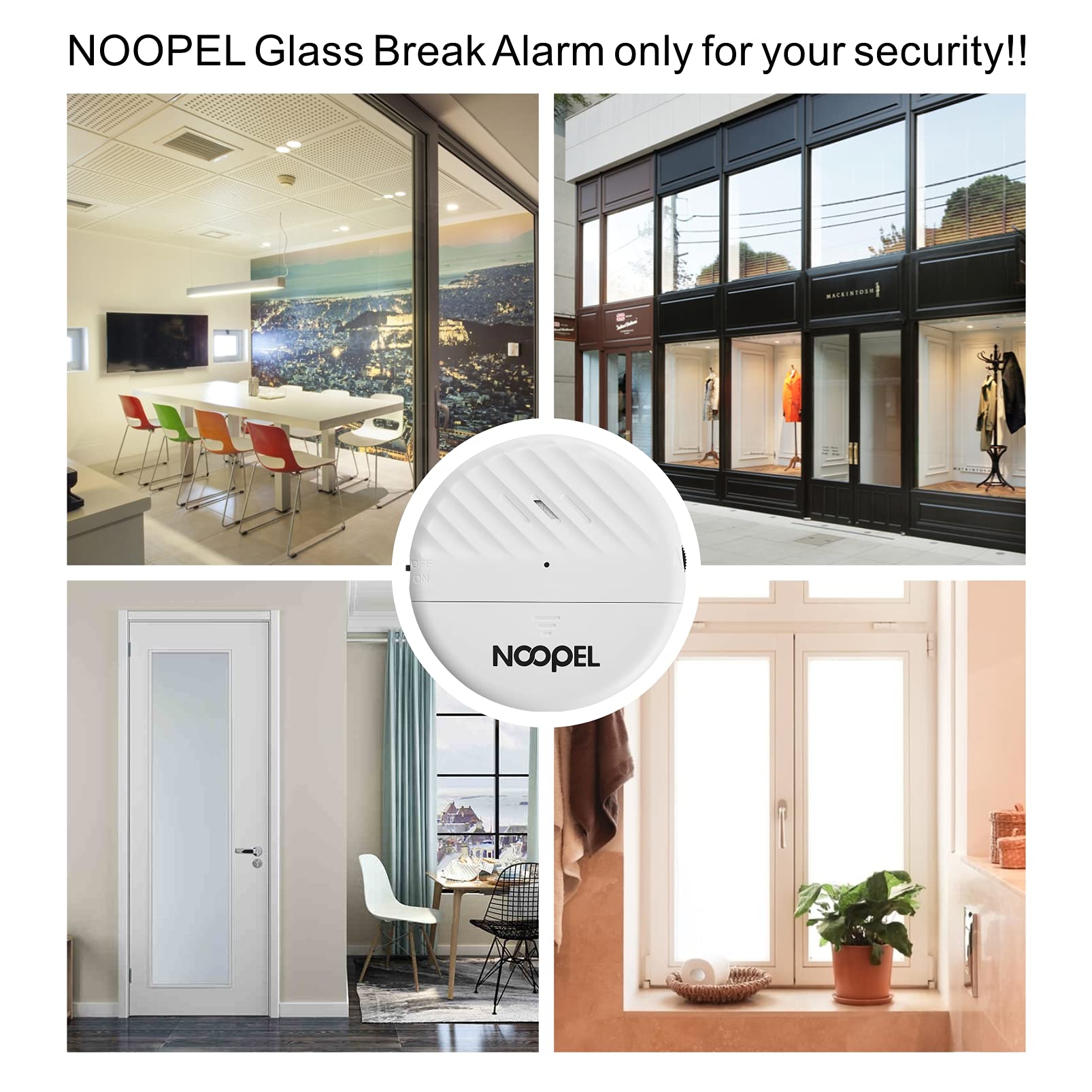 Glass Break Sensor 5 Pack, 125DB Loud Window Alarm Vibration Sensors, Burglar Intruder Entry Alert for Indoor Home Office Security