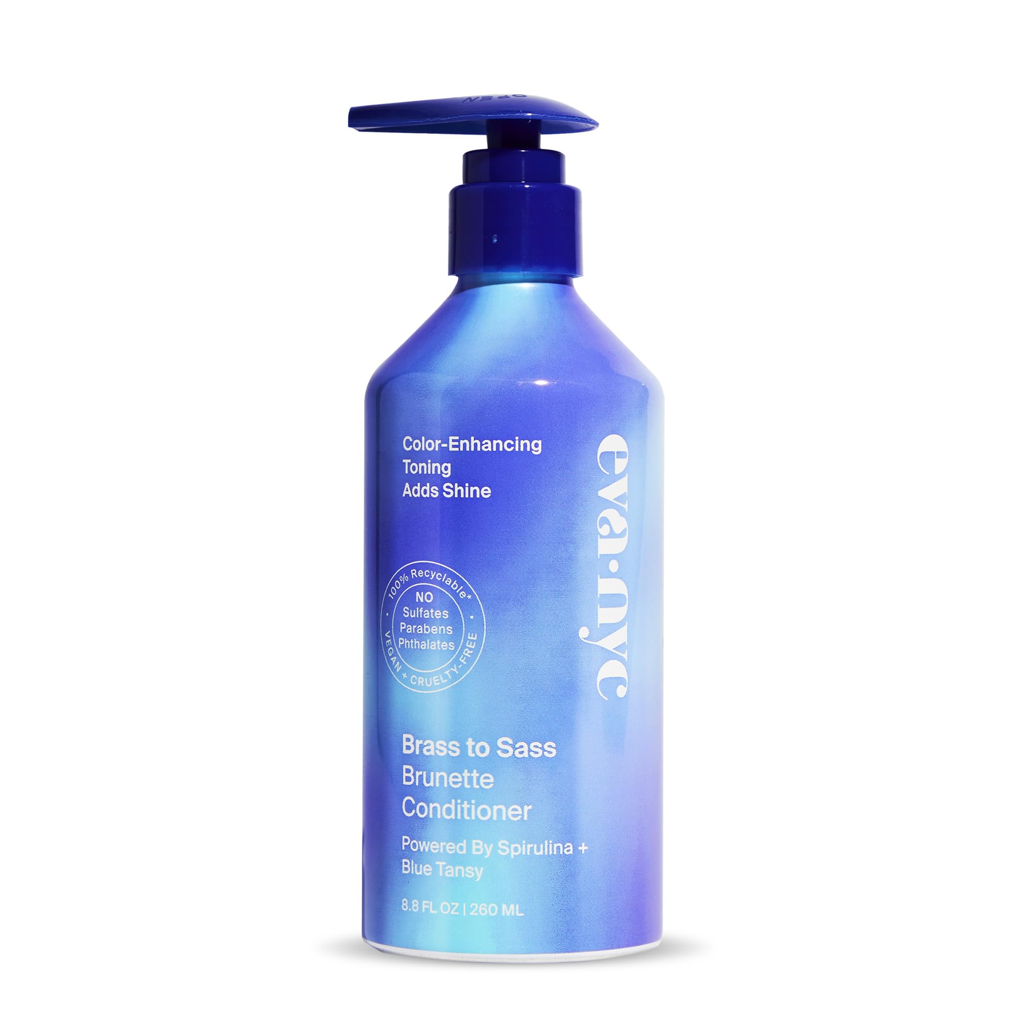 Eva NYC Brass to Sass Brunette Conditioner, Blue Conditioner for Brassy Hair, Neutralizes Brassy Red and Orange Tones, 8.8 fl oz