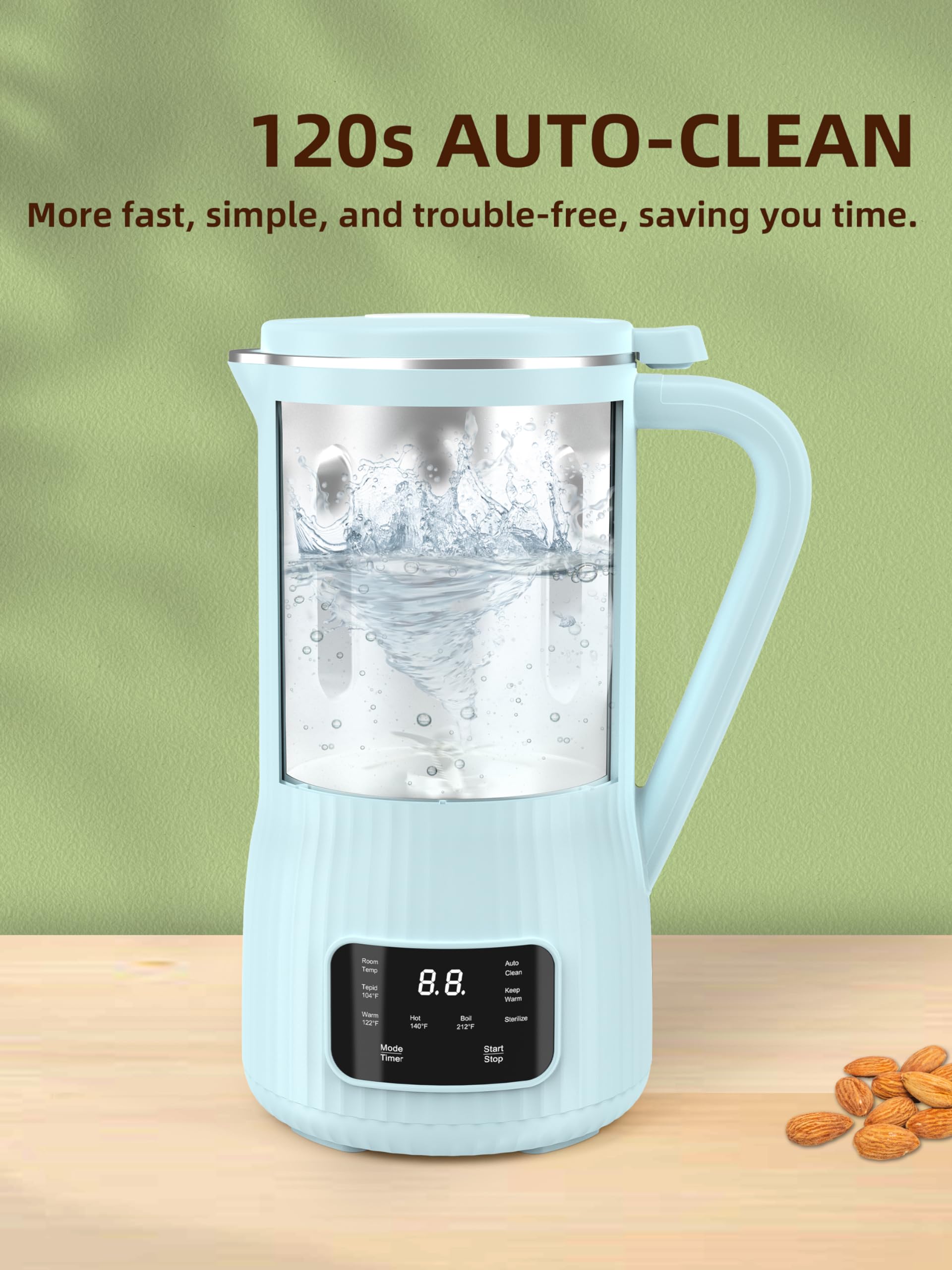 20oz Nut Milk Maker Machine - Multi-Functional Automatic Almond Milk Machine with 10 Blades, Plant-Based Milk, Oat, Soy, Oat, Dairy Free Beverages with 12 Hours Timer/Auto-clean/Boil(blue)