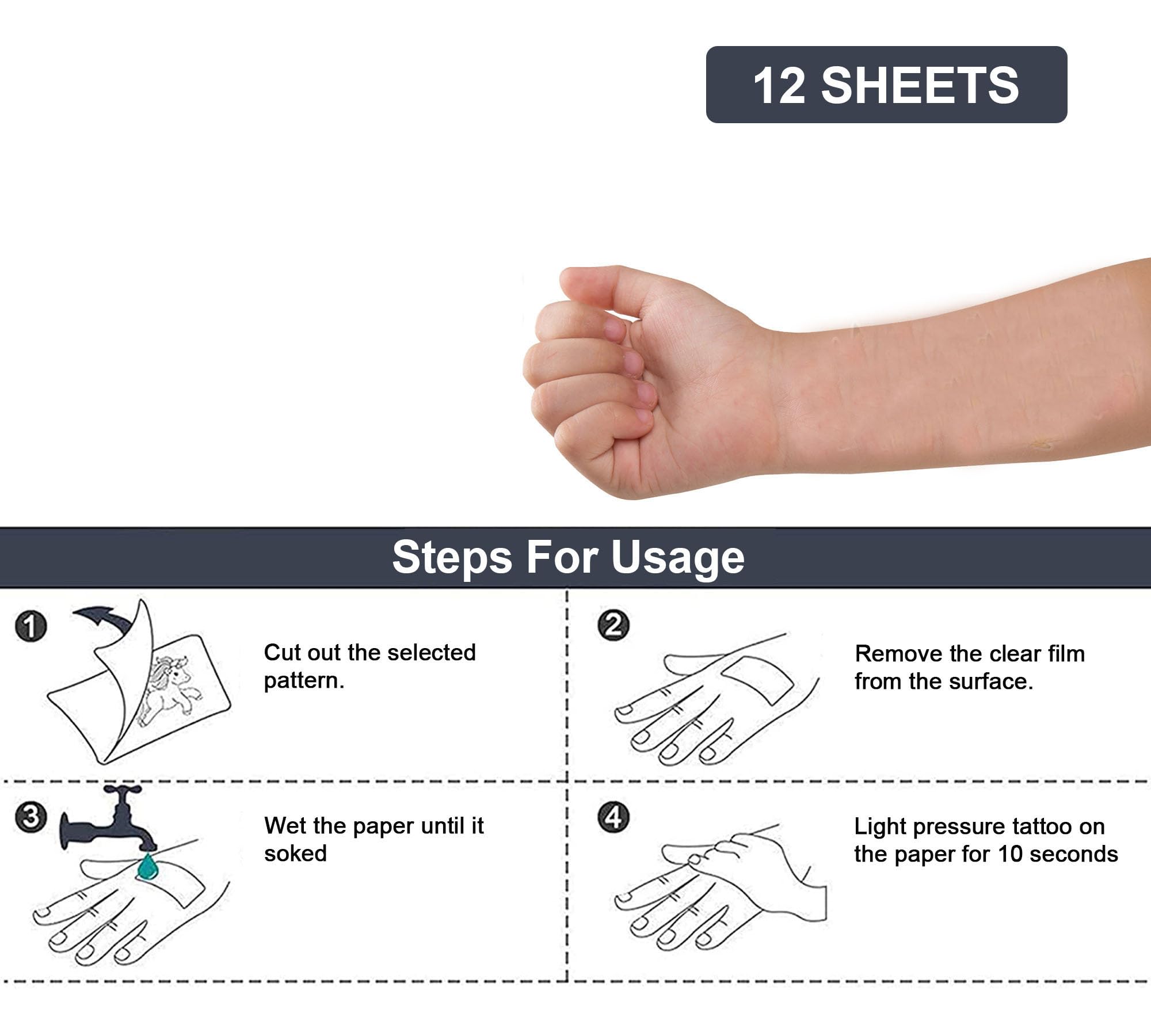 12 Sheets Waterproof Tattoos Stickers Birthday Party Supplies