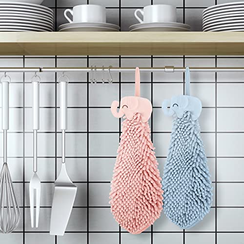 9 Pack Cute Chenille Soft Hanging Hand Towels, Funny Cartoon Animal Hand Towel with Hanging Loop, Kids Hand Towel Set Absorbent Thick Kitchen Bathroom Towels Bulk, 5 Colors