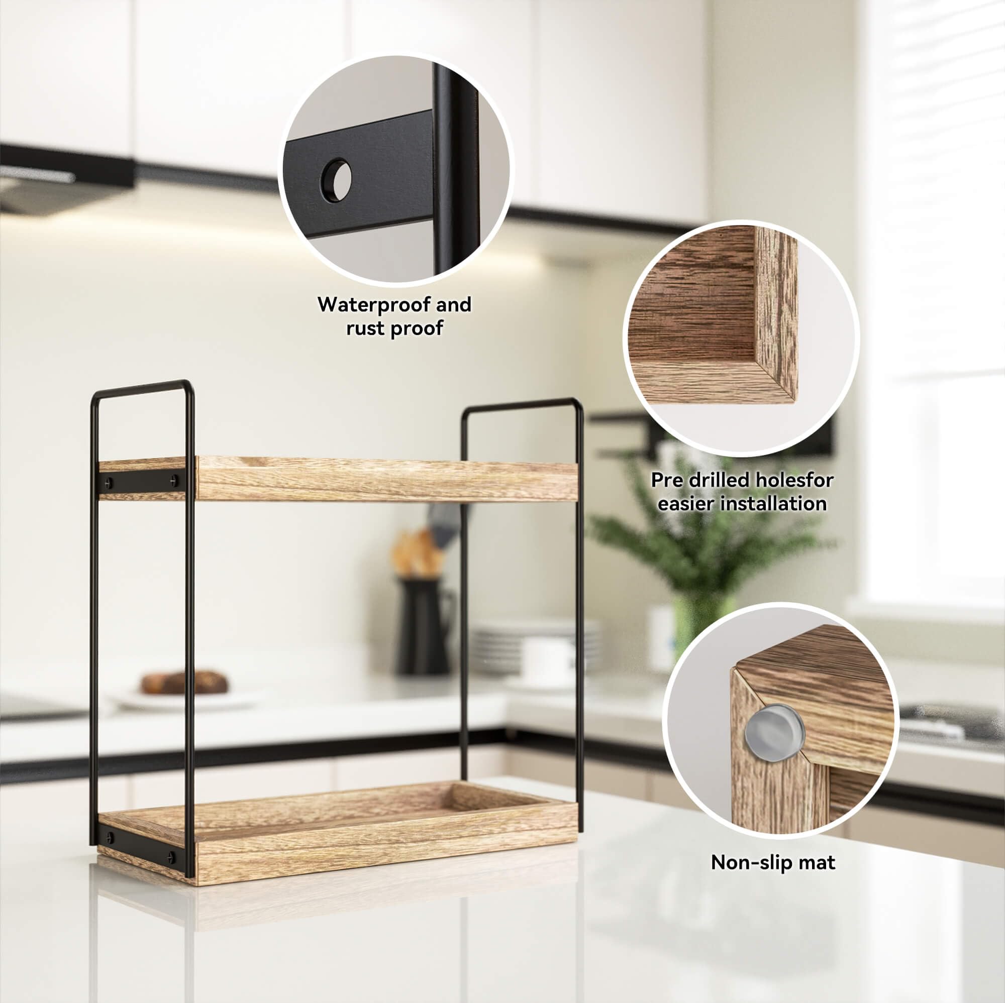 2-Tier Bathroom Counter Organizer, Countertop Perfume Tray and Vanity Organizer, Cosmetic Organizer Countertop, Wood Tray for Kitchen Storage, Bathroom and Skincare Organization - Carbonized Black