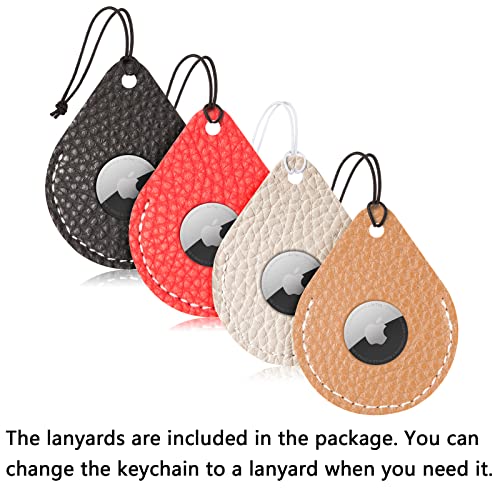 4 Pack Airtag Holder Leather Case Air Tag Cover Keychain GPS Tracker Remote Finder Key Travel Backpack Pet Locator, Black,Red,White,Brown