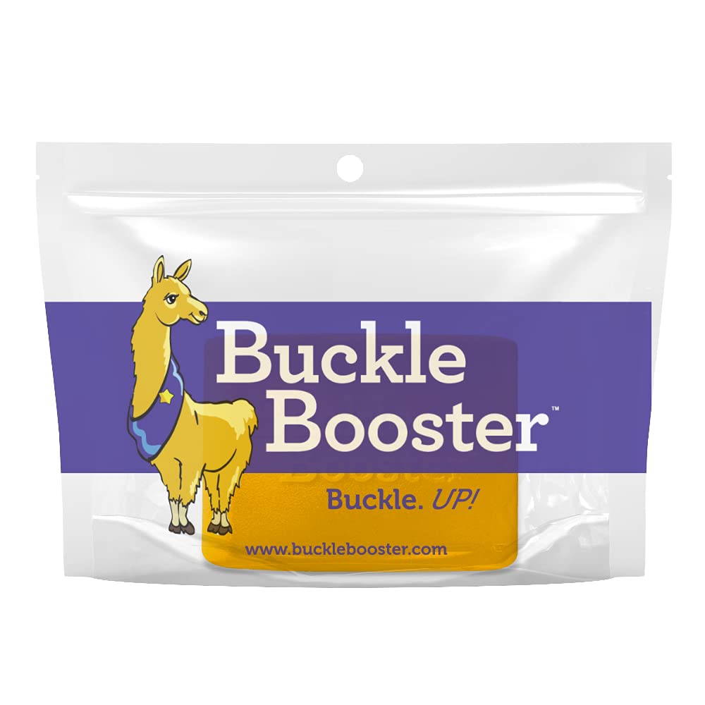 BPA-Free Car Seat Belt Buckle Booster Yellow (Size: Short, Model: Wrap-Around) - Snaps Around Receptacle - Gift Fun Kid Safety Stickers - Raises and Stabilizes Your Receiver (4-Pack)