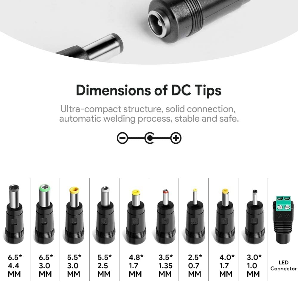 HKY 15V 60W Universal AC/DC Adapter Switching Power Supply with 10 Selectable Adapter Tips, AC to DC 15V 4A (15V 3.5A,15V 3A,15V 2A,15V 2.5A Compatible) Power Cord Cable Wall Plug Charger
