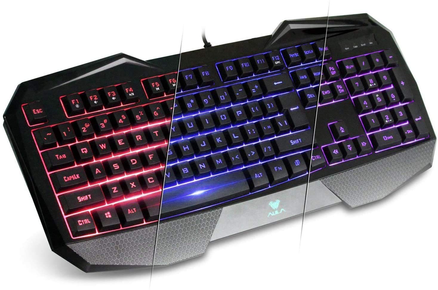 Beastron SI-859 Wired RGB Backlit Gaming Keyboard, LED 104 Keys USB Ergonomic Wrist Rest Spill-Resistant Design, Ultra-Slim Quiet Mechanical Feeling Keyboard for Windows PC Gamers, Black
