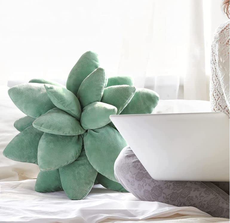 17.7in 3D Succulent Pillow, Green Plush Cactus Succulent Pillow, Green Succulent Throw Pillow for Bedroom or Living Room Home Decoration, Novelty Cactus Pillow