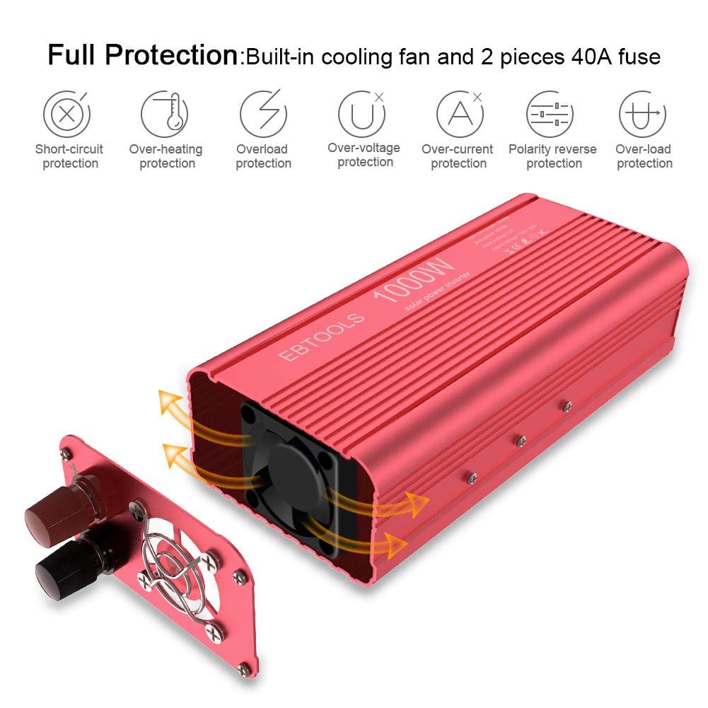 1000W/2000W Power Inverter 12V DC to 110V AC Car Converter with USB Charging Ports and Dual AC Outlets