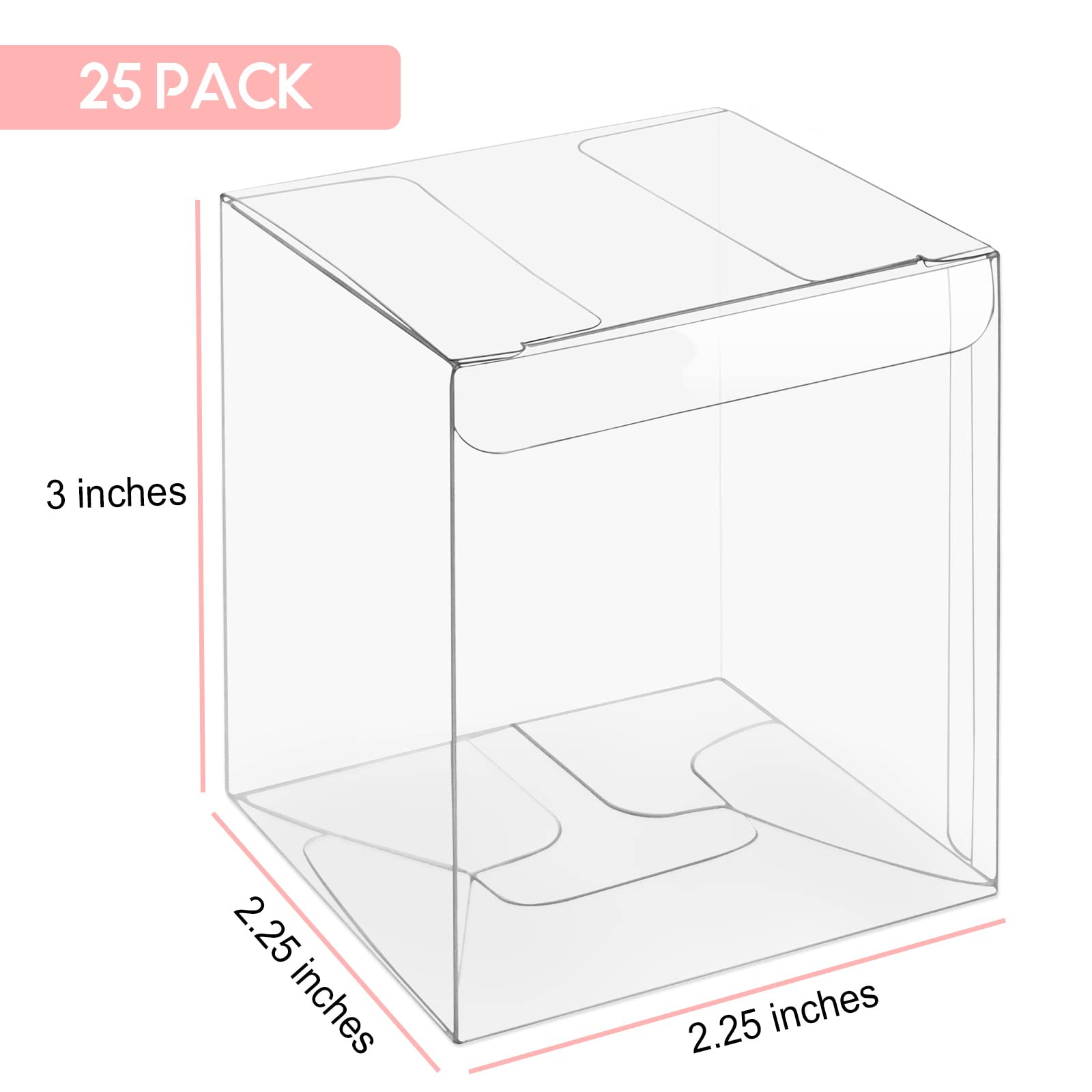 2.25x2.25x3 Inches Small Favor Boxes, Clear Boxes for Macaron, Small Transparent Wedding Baby Shower Birthday Party Favor Boxes, 3 Macaron Box - 25 Pack