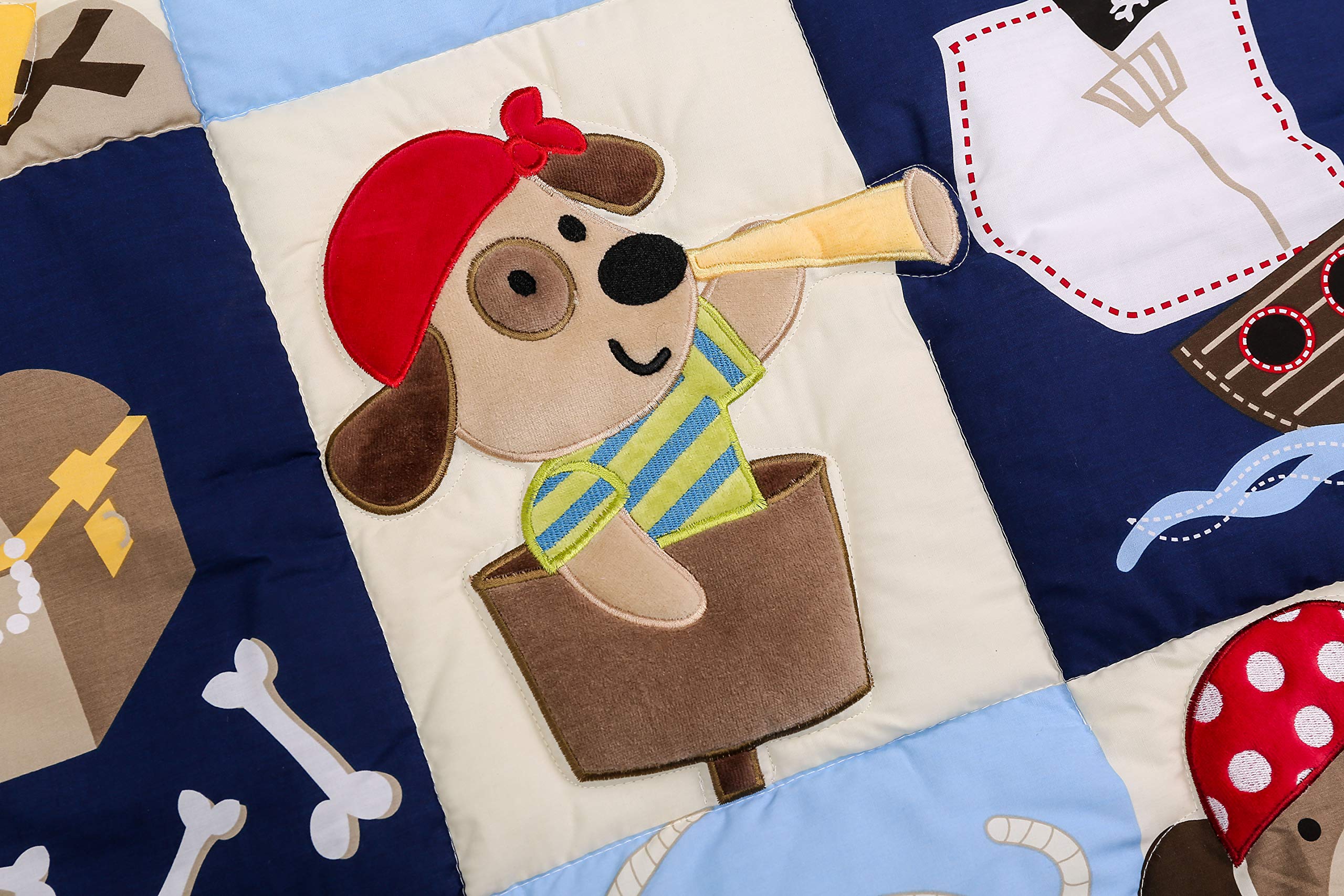 Brandream Baby Crib Bedding Sets for Boys | 4-Piece Blue Nursery Set Nautical Anchor Palm Dog Pirate Theme