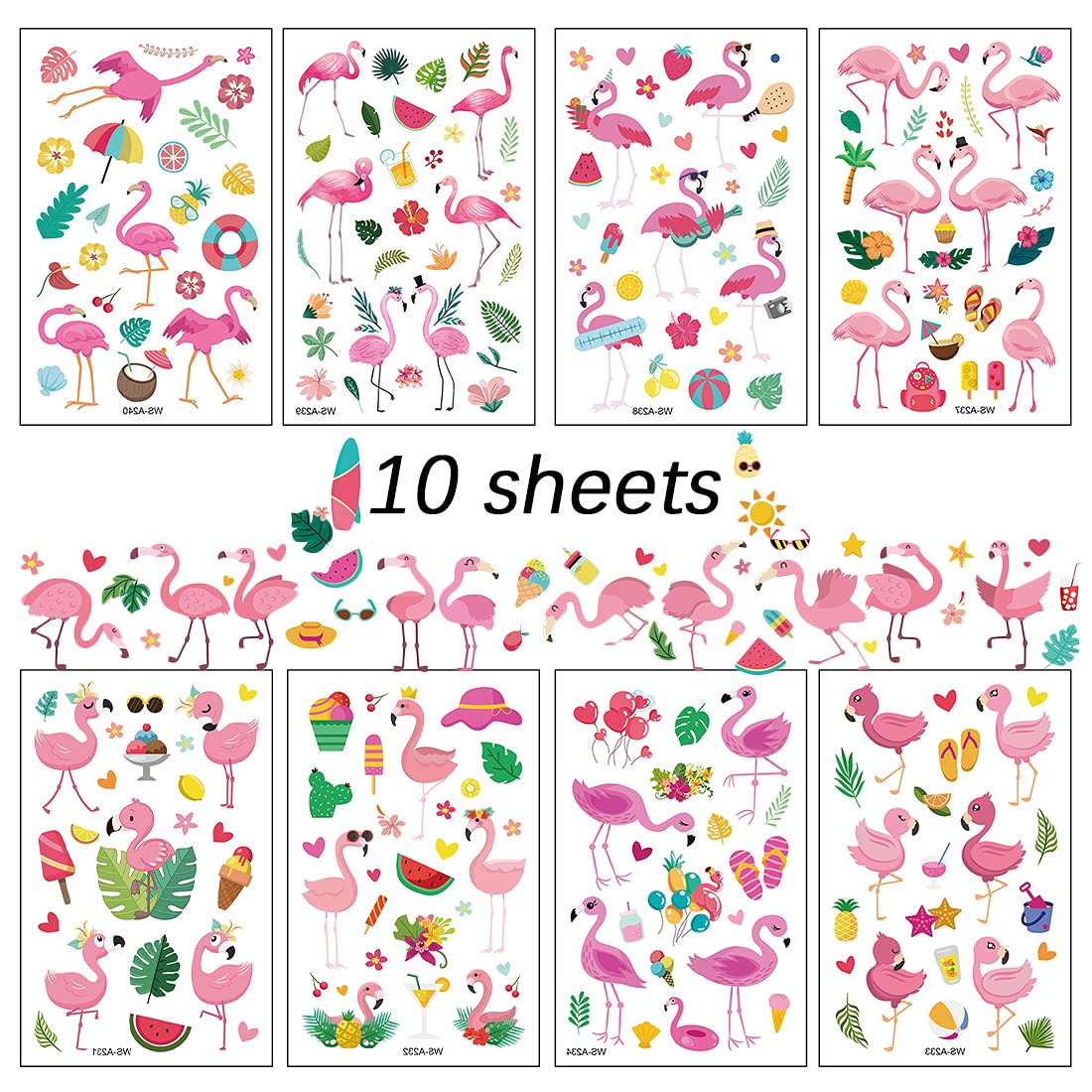 WENSHEN Cartoon Tattoos 10Sheet Animal Temporary Tattoo Fake Tattoos Vinyl Waterproof Party Favors for Kids Teens Adult Birthday, 4.7x3 Inch (Pack of 10)