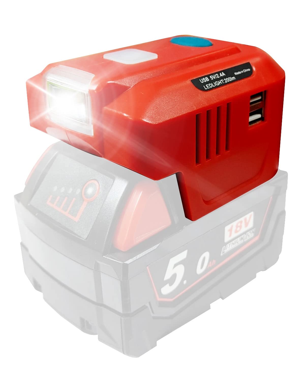 150W Power Inverter Fit for Milwaukee M18 18V Battery, DC 18V to AC 120V Portable Battery Inverter Generator with Dual USB and AC Charger Adapter and 200LM LED Light Power Supply Station