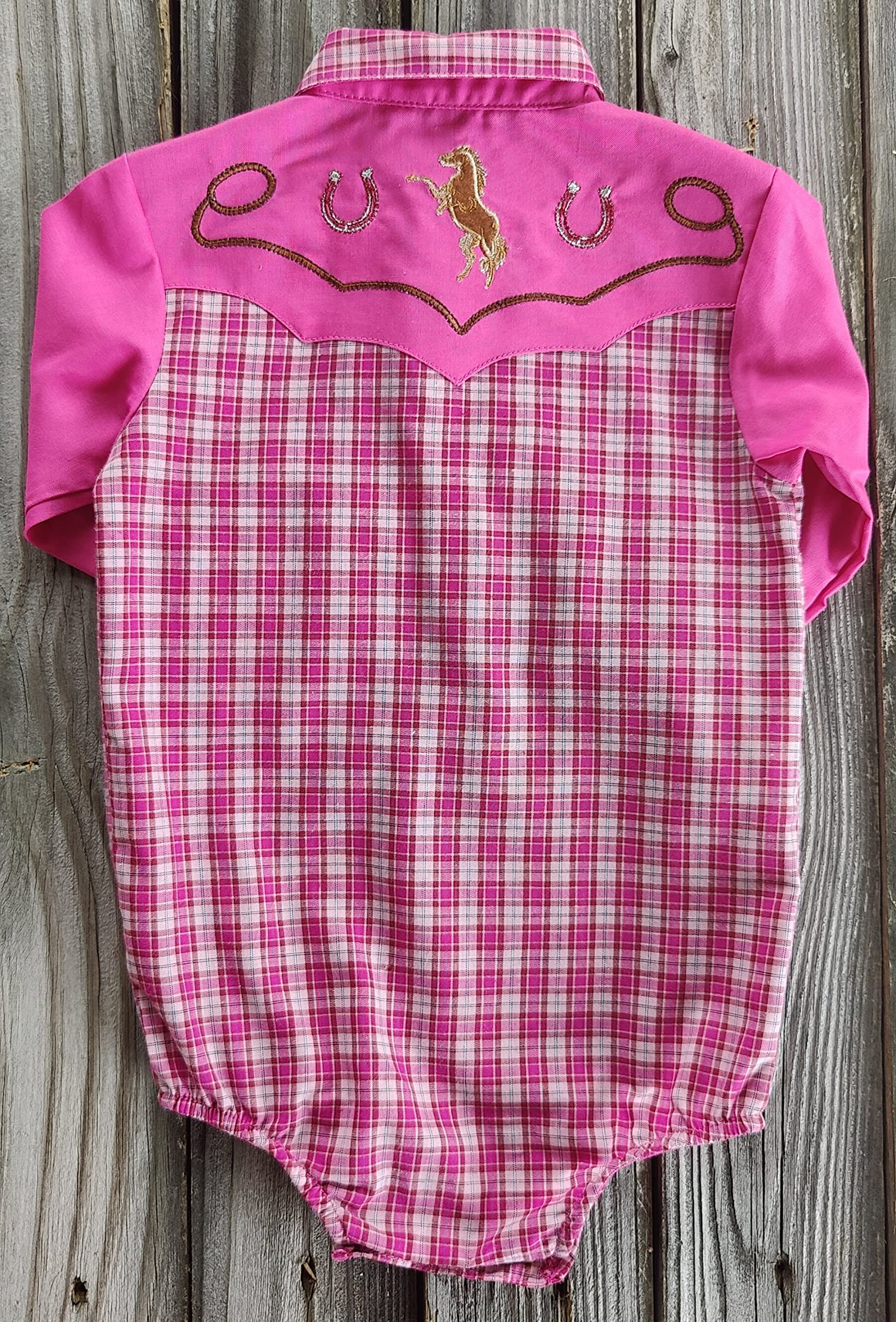 4Rodeo Baby Toddler Western Pink Plaid Cowboy Bodysuit Shirt (9-12 Months)