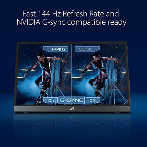 ASUS ROG Strix 15.6" FHD 1080P Portable Gaming Monitor XG16AHPE, 144Hz, IPS, G-SYNC Compatible, Built-in Battery, Kickstand, USB-C, Micro HDMI, for Laptop, PC, Phone, Console