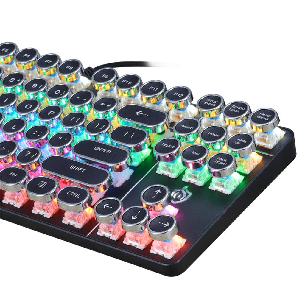 Amaping Retro Mechanical Keyboard Steampunk Style Pattern RGB Colorful LED Backlit USB Wired 87 Keys Gaming Keyboards for PUBG LOL Gamer Ergonomic Design (Black)