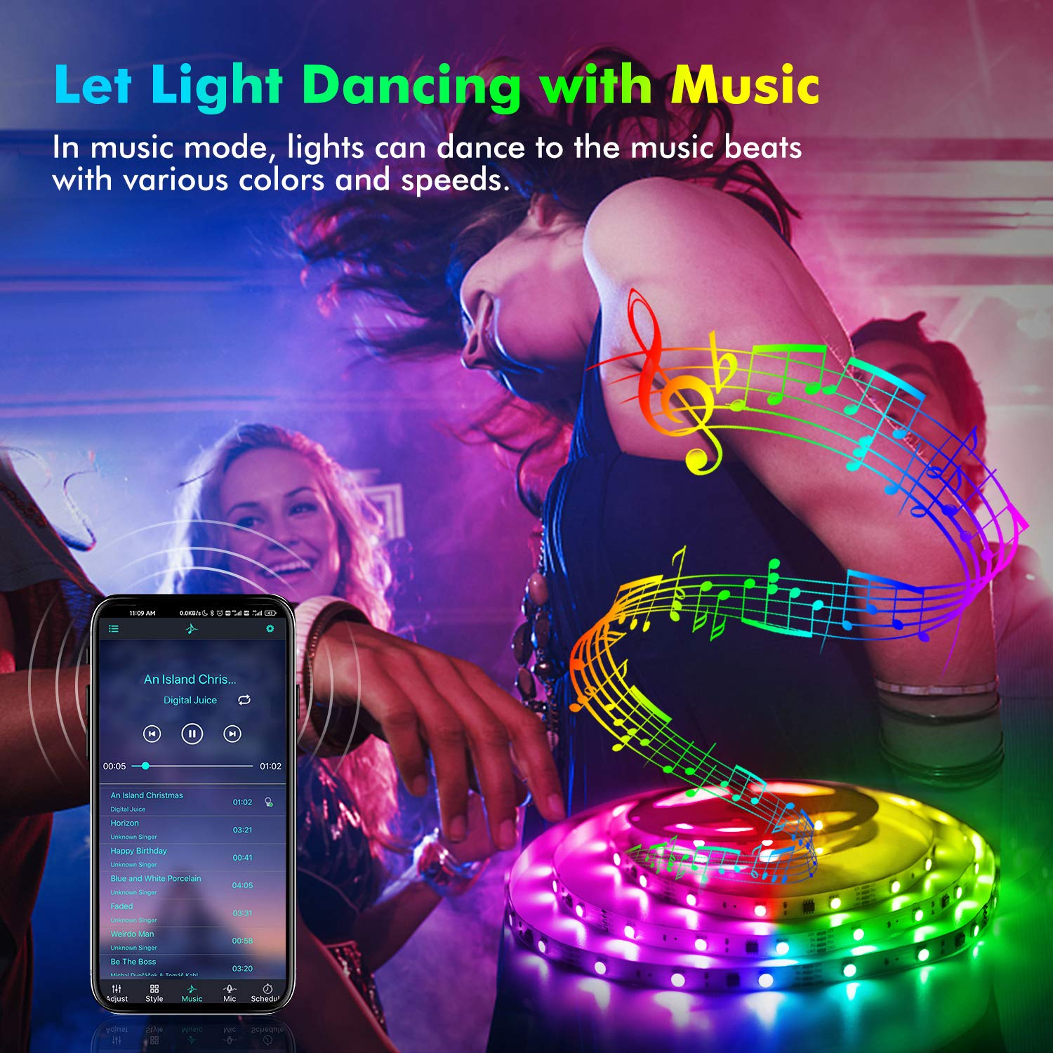 100ft Led Strip Lights, LiviNGPAi Color Changing LED Light Strips with Music Sync, Remote, Built-in Mic, Bluetooth App Control, RGB LED Lights for Bedroom, Party, Kitchen, TV, Home