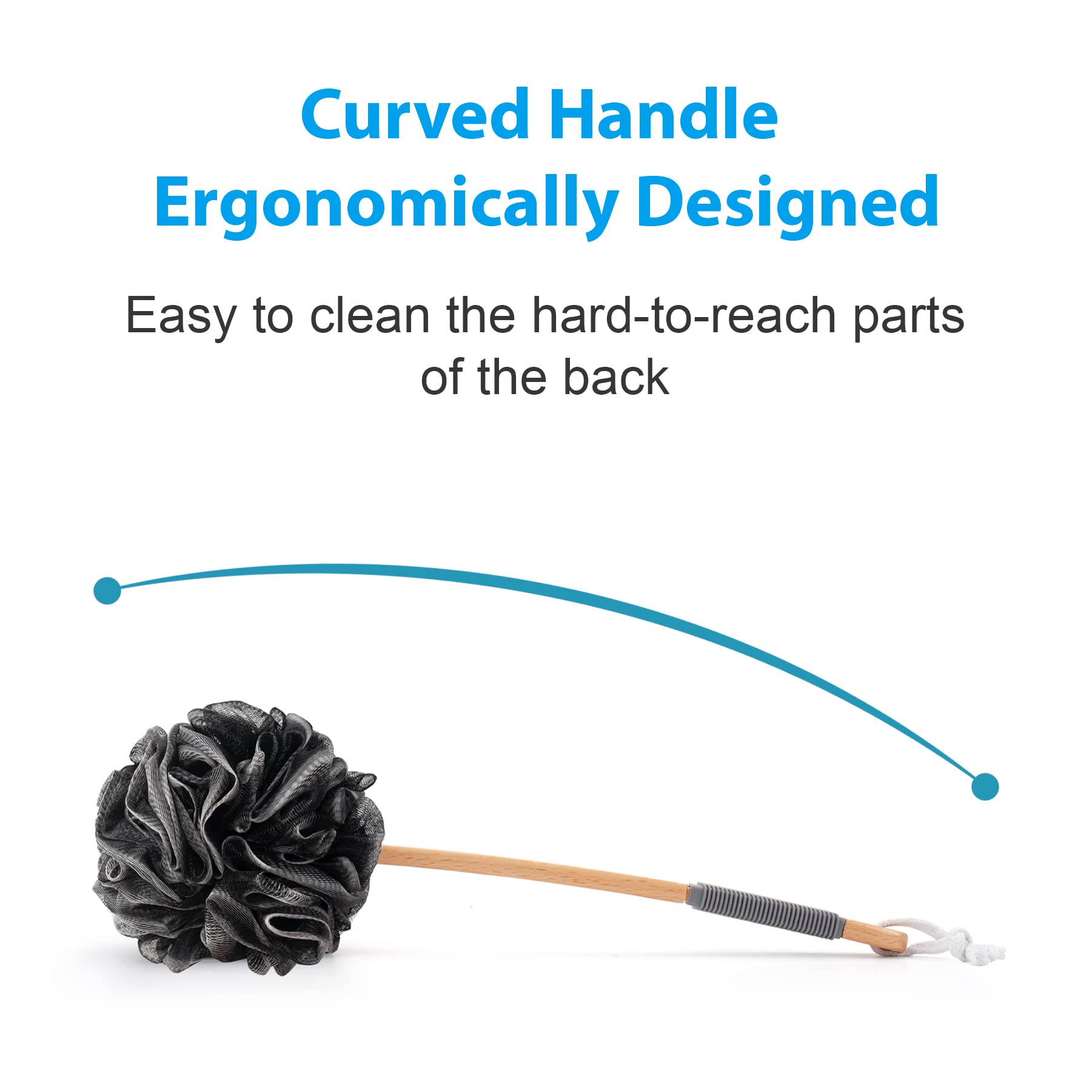 AmazerBath Shower Sponge Loofah Back Scrubber, PE Soft Mesh Loofah Body Scrubber with Long Wooden Handle, Bath Sponge for Men Women (Black)