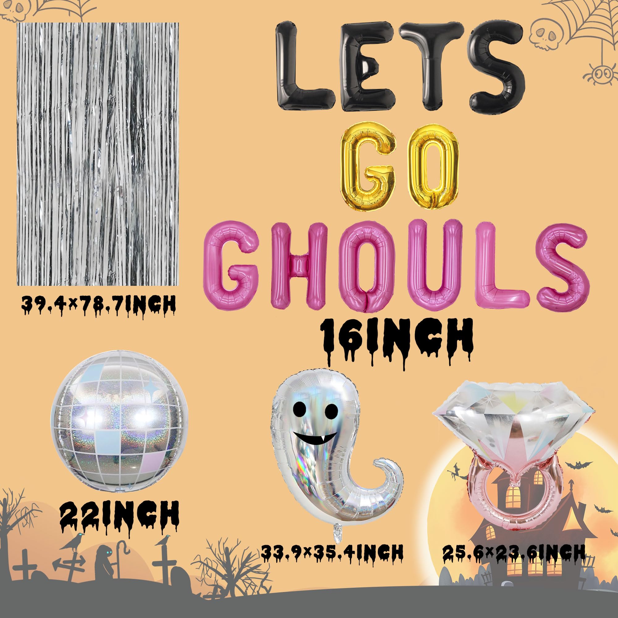 16 PCS Lets Go Ghouls Party Decorations Boos Before I Dos Balloons Halloween Bride Shower Bachelorette Engagement Bach Decor