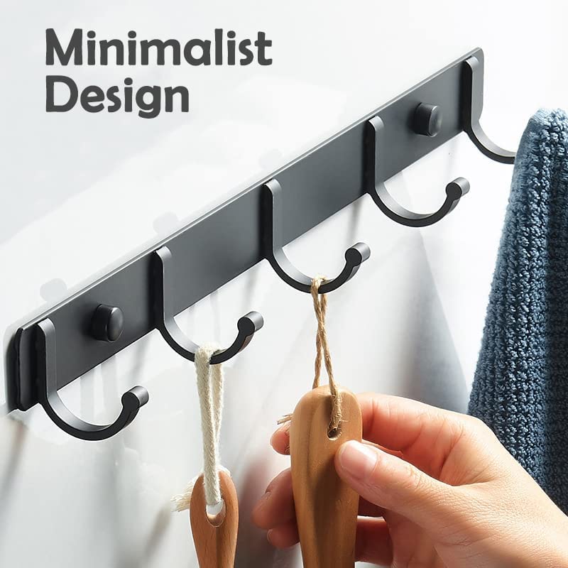 14 Inch Black Matte Bathroom Towel Hooks Mount Stainless Steel Heavy Duty Shower Wall Coat Rack Hooks Decorative Bath Hooks for Hangin,Hats Hook Kitchen Towel Wall Hook Rack for Hanging-5 Hooks
