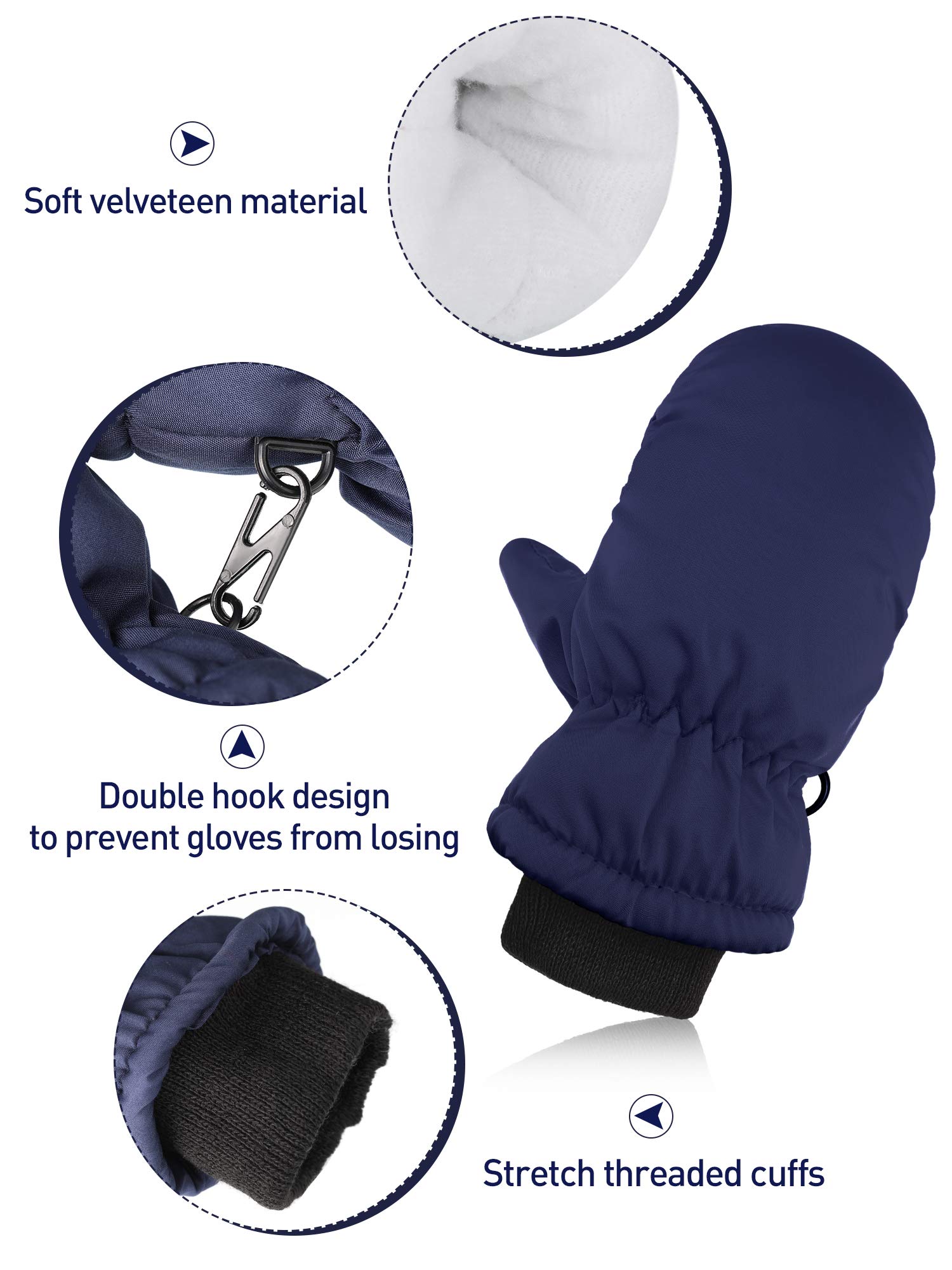 6 Pairs Waterproof Gloves Kids Winter Snow Mittens Windproof Ski Gloves for Weather Children Outdoor Activities (Solid Colors,5-8 Years)
