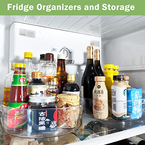 4 Pack Lazy Susan Organizer, 11.5 Inch Clear Lazy Susan Turntable Rack for Cabinet - Rotates 360 Degrees and 2 Handles Design, Pantry Organization and Storage, Kitchen Countertop, Fridge, Vanity