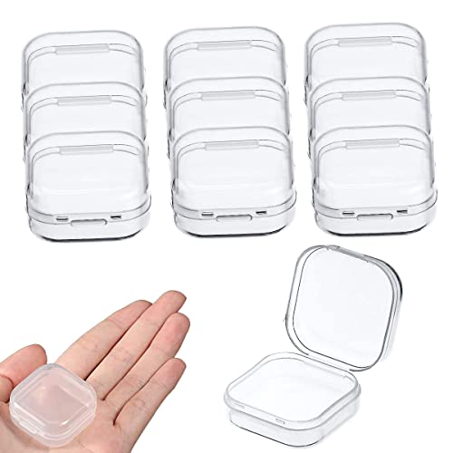 10Pcs Clear Small Plastic Containers Transparent Storage Box with Hinged Lid for Jewelry Earplugs (3.5x3.5x1.5CM)