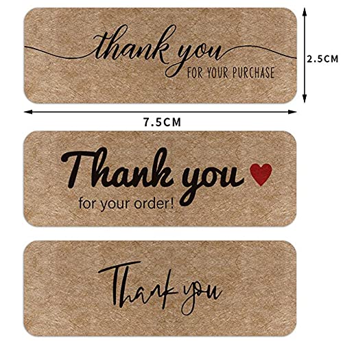 Thank You Rectangular Sticker Roll, Kraft Paper Thank You Label Stickers, 360 Pcs 3 x 1 inch Unique Designed Labels for Envelope Packaging Bags and Handmade Products by HubHnb