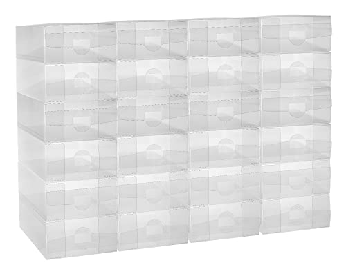 24 Pcs Women's Shoe Box Clear Plastic Stackable Shoe Storage Organizer Foldable Heavy Duty Shoe Containers for Closet Apartments Small Spaces Dorm Bedroom, 12 x 7.5 x 3.7 Inches