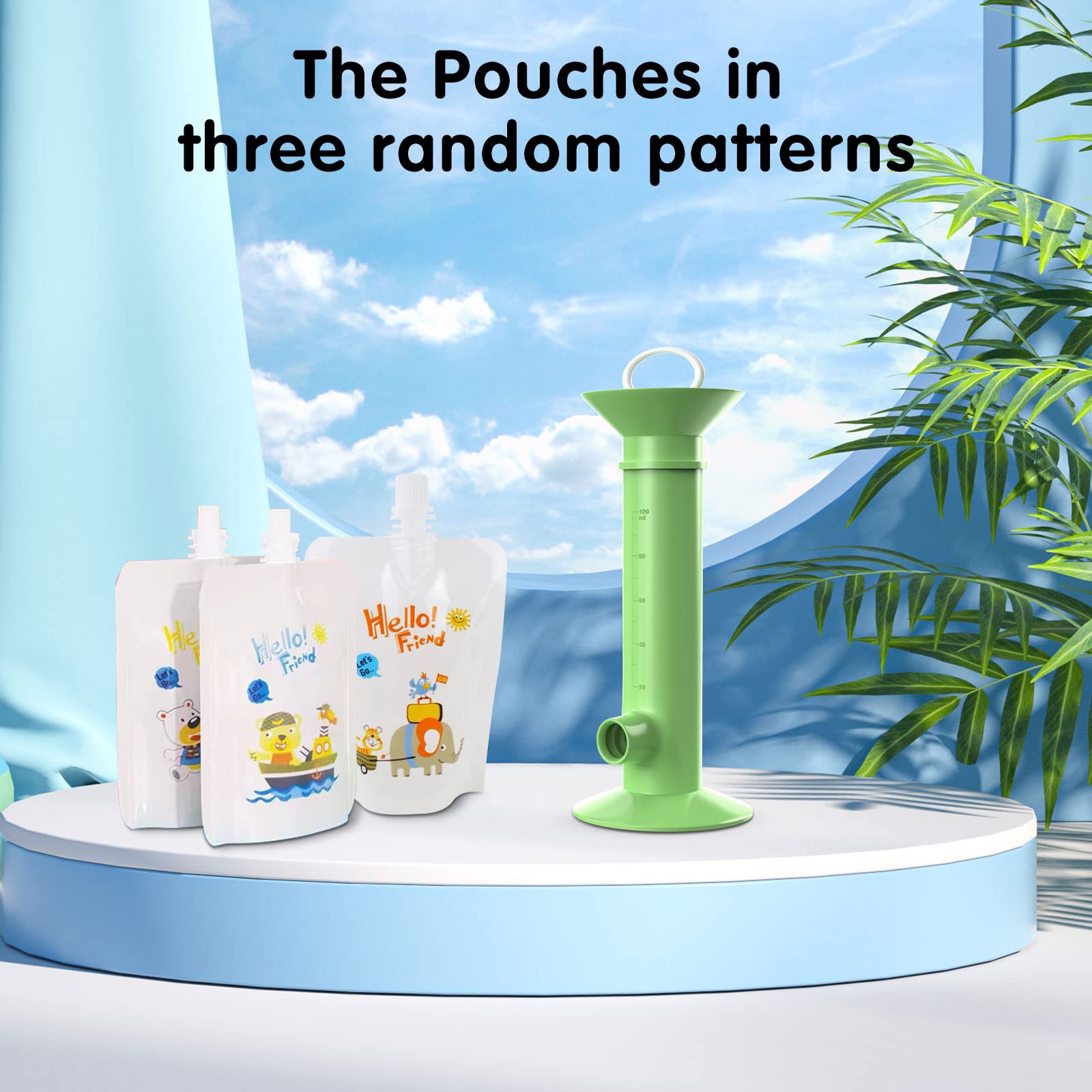 10pcs Set Baby Food Pouch Maker Reusable Pure Color Pouches Toddler Fruit Squeeze Puree Filler for Kids (Blue)