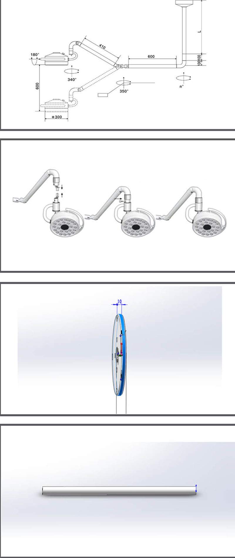 72W Hanging LED Surgical Exam Light Shadowless Lamp Pet Surgery Dental Department 24 Super Beads