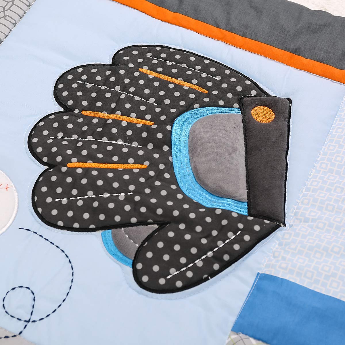 6 PCs Blue Sports Themed Nursery Crib Bedding Set Baby Boy Embroidery Ruby Soccer Basketball Baseball Cot Bedding Set
