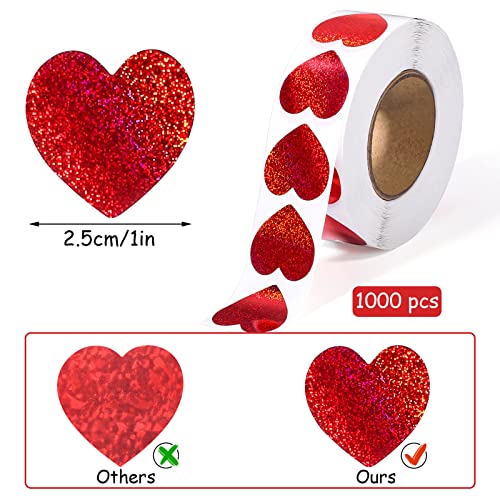 1000 PCS Glitter Red Heart Stickers - 1" Heart Decorative Labels for Valentine's Day Wedding Anniversaries Decorations