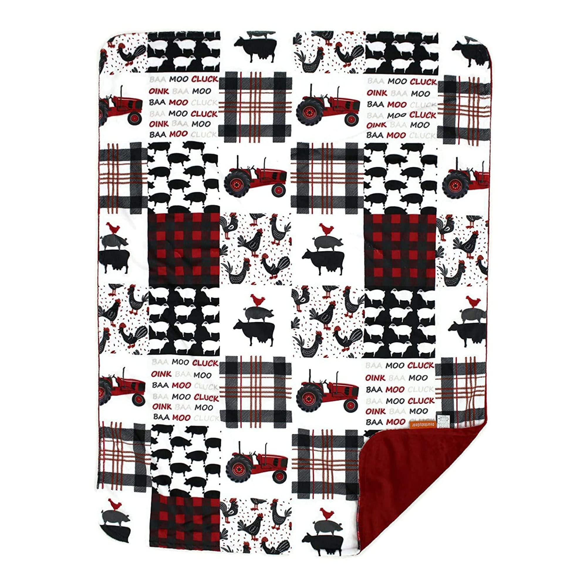 Dear Baby Gear Farm Deluxe Baby Blanket - Double Layer Reversible, Milestone & Infant Gifts for Girls and Boys - Toddler Blankets - Farm Faux Quilt Printed & Red Smooth Fabric, 40 x 30 Inches