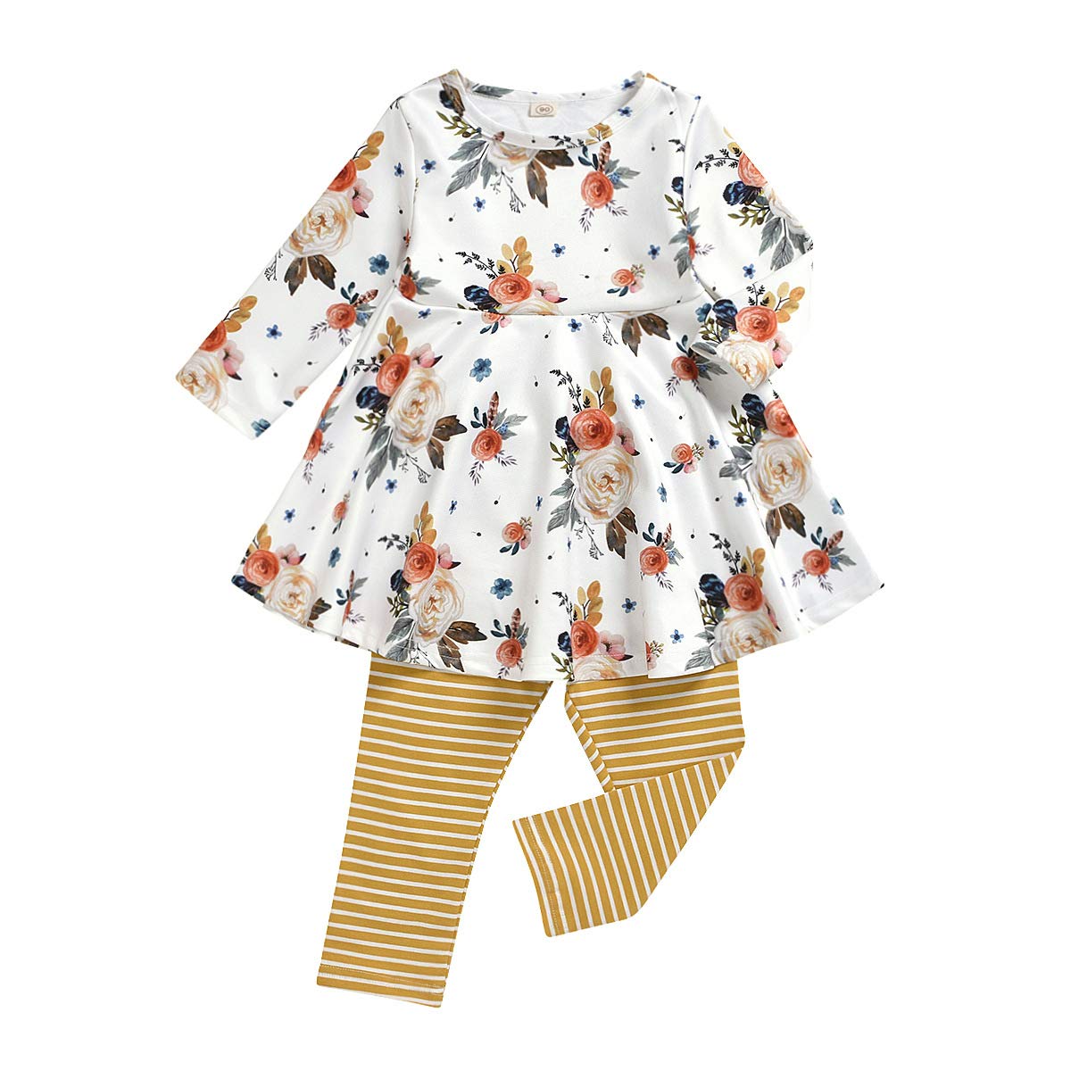 Aimaopao Toddler Baby Girls Fall Winter Clothes Set Little Girls Floral Tunic Tops Pants Outfits Clothing Yellow Floral 4T