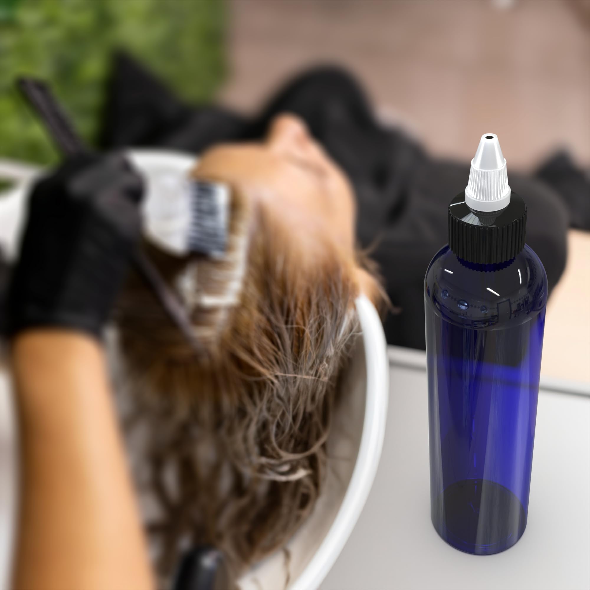 BRIGHTFROM Twist Top Applicator Bottles, 8 OZ, Squeeze Empty Plastic Bottles, Black Nozzle, BPA-Free, PET, Refillable, Open/Close Nozzle - Multi Purpose (Blue)