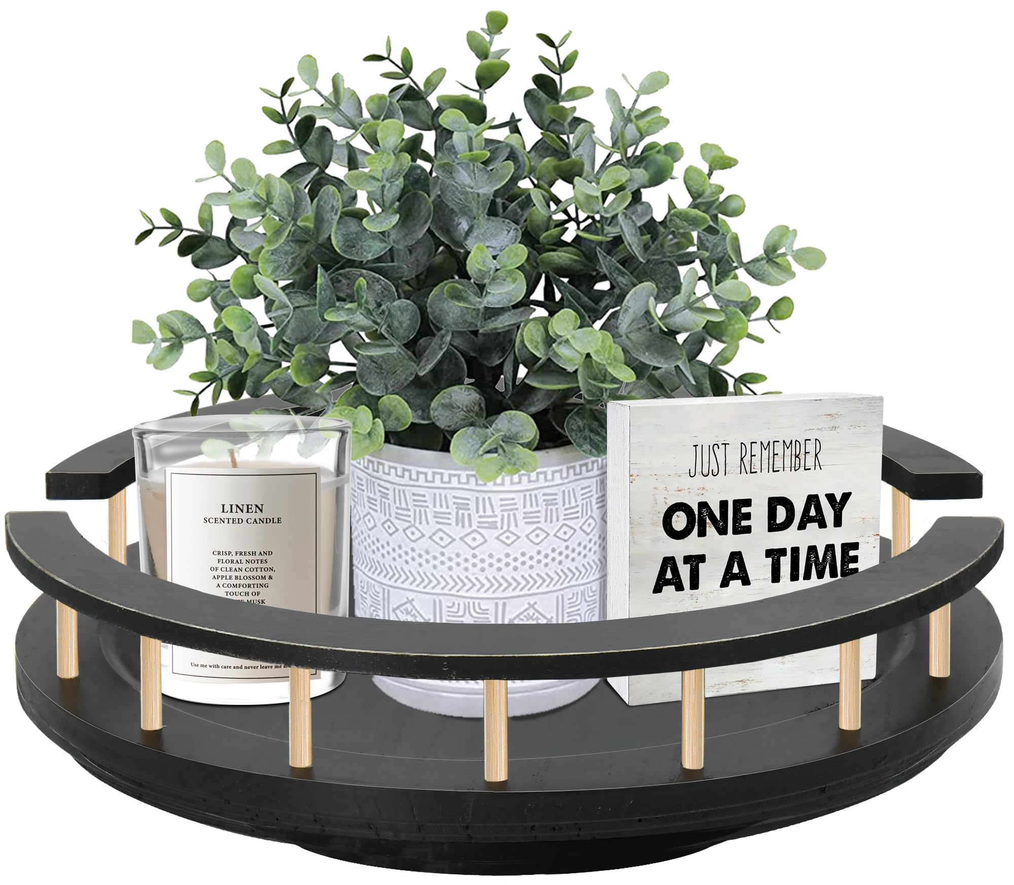12" Wood Lazy Susan Turntable, Kitchen Countertop Lazy Susan Organizer Turntable with Guardrail Sides, 360 Degree Turntable for Countertop Cabinet Closets Dining Table, Decorative Serving Tray, Black