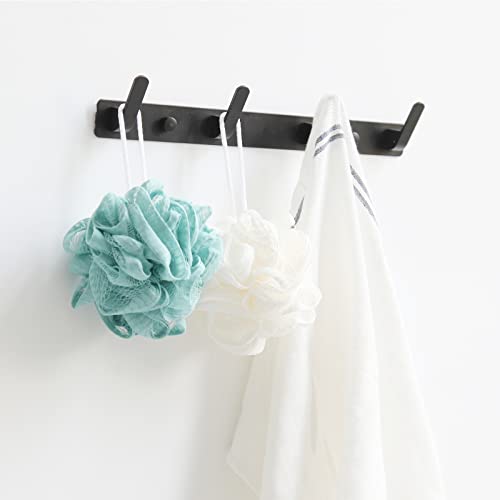 4 Hooks Matte Black Bathroom Towel Hooks Mounted Wall Adhesive Heavy Duty Farmhouse Bath Coat Stick on Rack Hat Wall Hook Sticky Black Kitchen Robe Rack Coat Hook Black 4 Hooks Rack Towel for Bathroom
