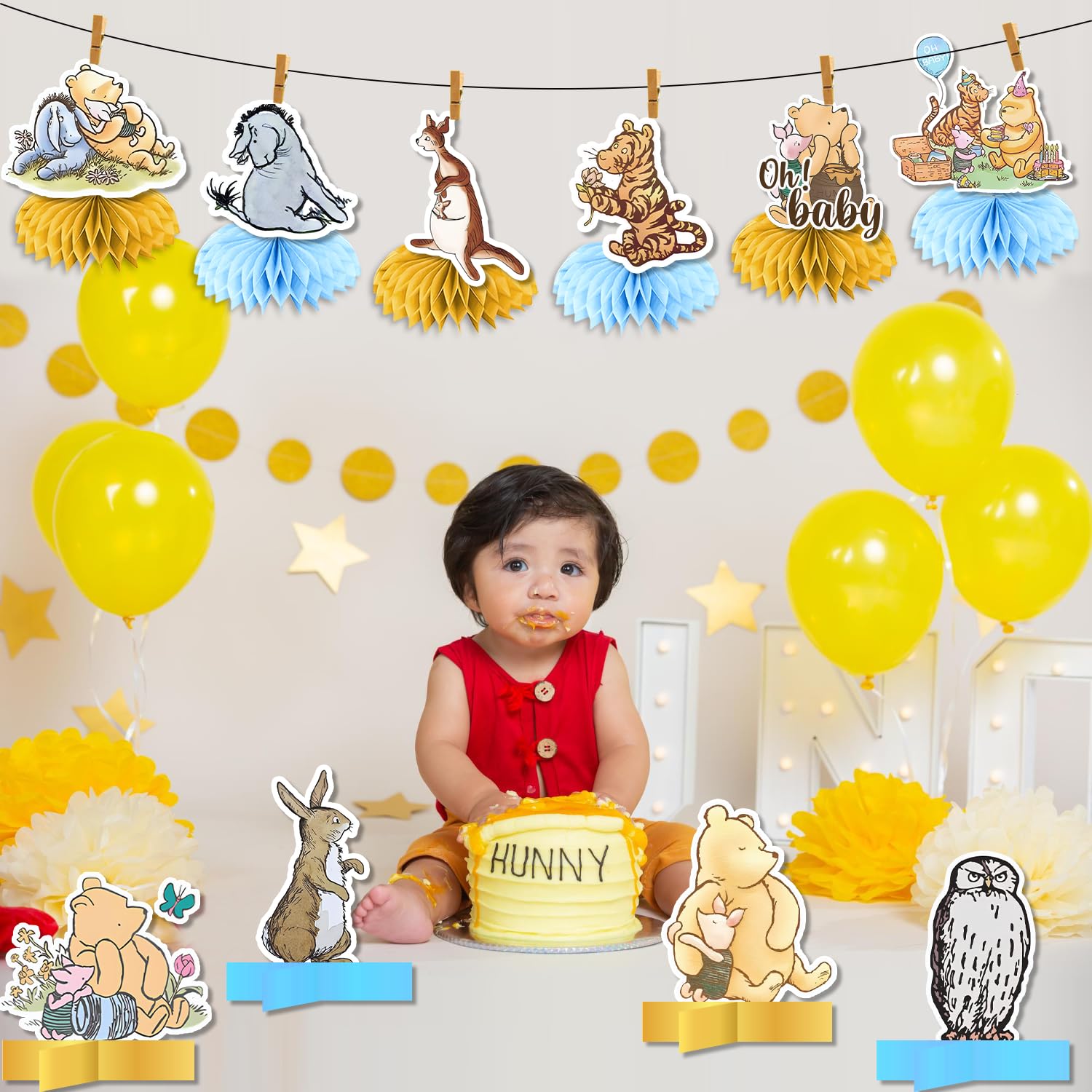 10pcs Classic Winnie Centerpieces Decorations, Oh Baby Table Decorations The Pooh Centerpieces for Cute Cartoon Baby Shower Party Decor