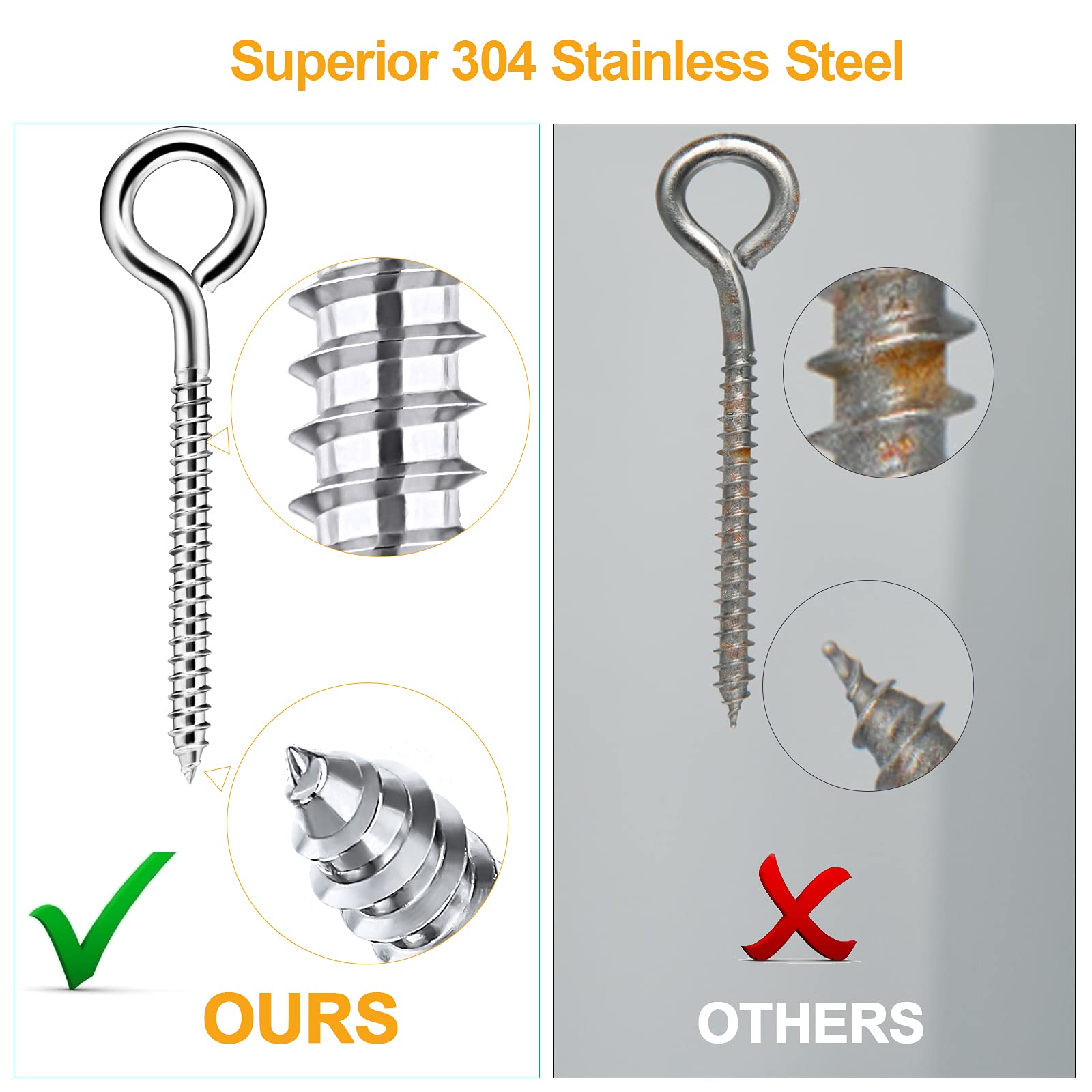 Eye Hooks Screw in Heavy Duty,304 Stainless Steel Eye Bolt,3.5 Inches Long Eye Screws Ring ,Swing Hooks for Hammock Stand, Swings Chair,Yoga , Indoor & Outdoor,Self Tapping Screws 4 Pack