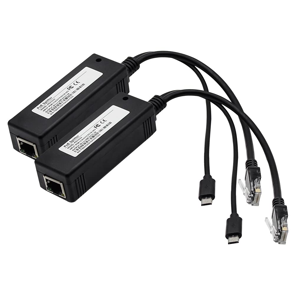 PoE Splitter Micro USB 5V ，for Tablets, Dropcam or Raspberry Pi, IPC, IP Video Camera, The IEEE 802.3af-Compliant 5V PoE Active Splitter Adapter, 48V to 5V (Pack of 2)