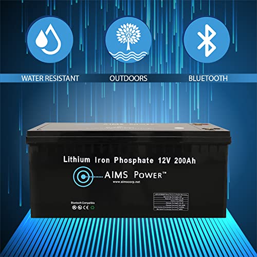 AIMS POWER Lithium Battery 12V 200Ah LiFePO4 with Bluetooth Monitoring 4000+ Cycles Ideal for Home, RV, and Off Grid Application